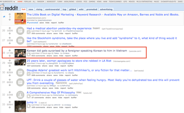Viral YouTube video & getting onto the front page of Reddit.